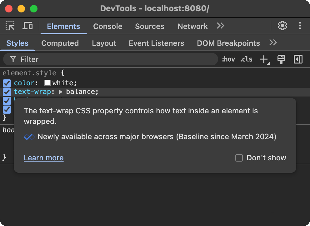 Baseline for CSS properties now in Chrome DevTools | Blog | web.dev